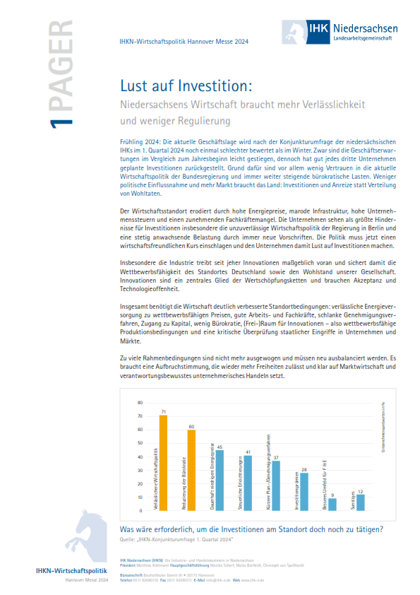 IHKN-Wirtschaftspolitik zur Hannover Messe 2024 - IHK Niedersachsen